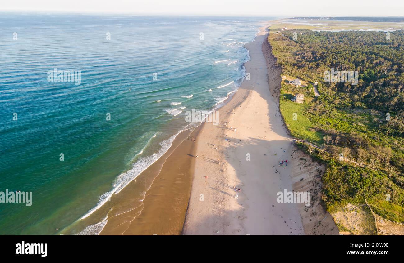 Nauset Beach with Nauset Light, aerial view Stock Photo - Alamy