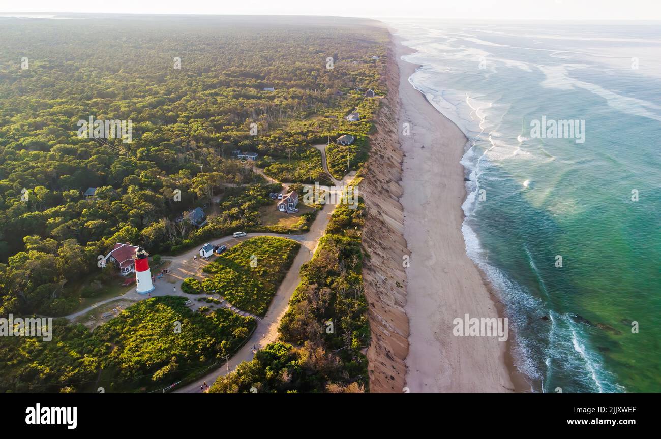 Nauset Beach with Nauset Light, aerial view Stock Photo - Alamy