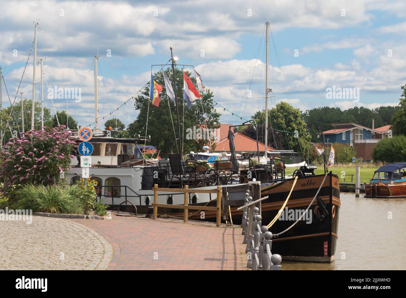 Ship in the historic harbor of Weener, East Frisia, Germany Stock Photo ...