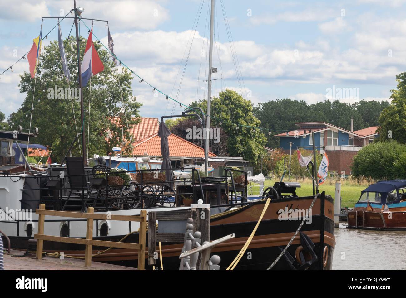 Ship in the historic harbor of Weener, East Frisia, Germany Stock Photo ...