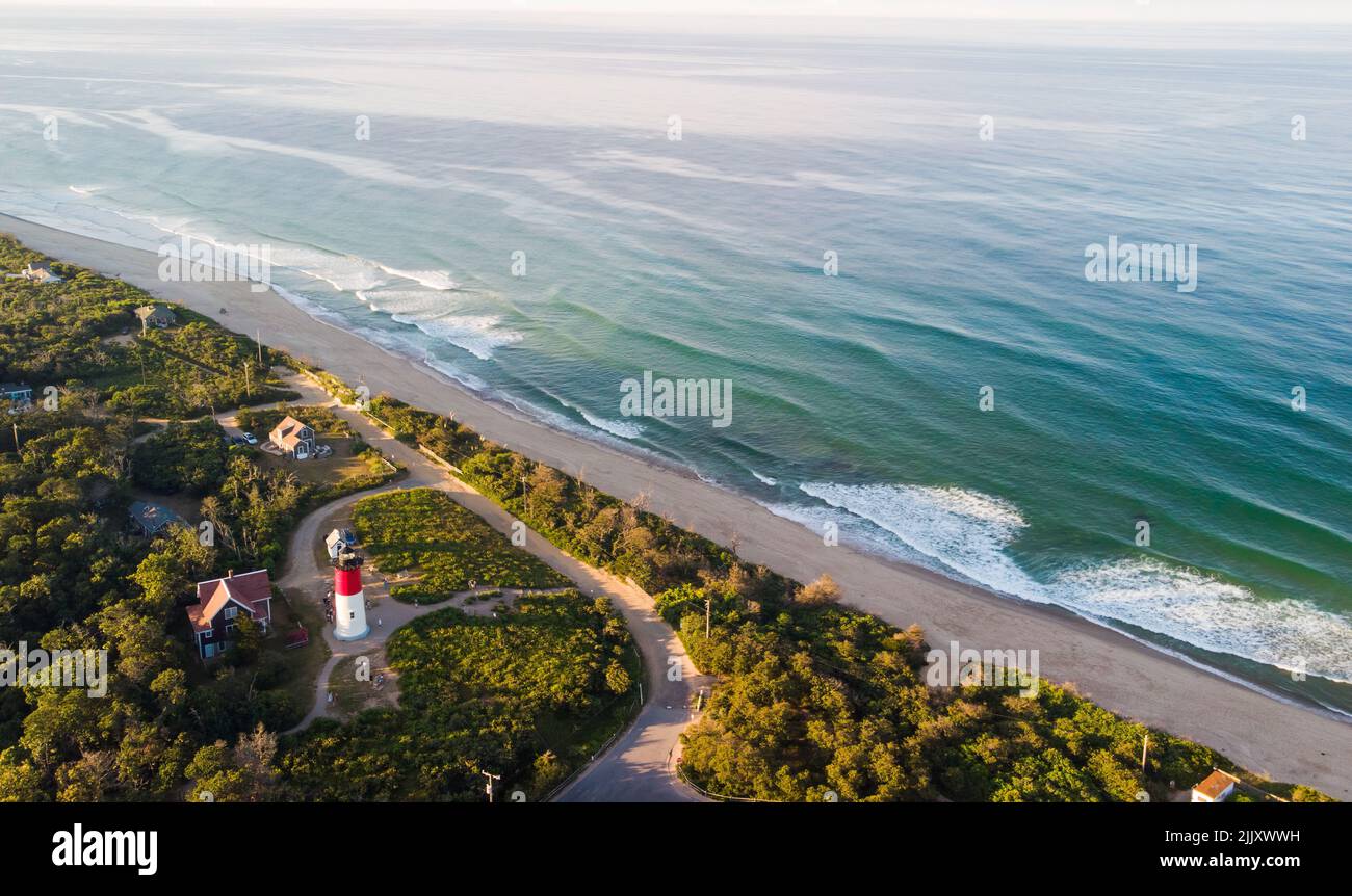 Nauset Beach with Nauset Light, aerial view Stock Photo - Alamy