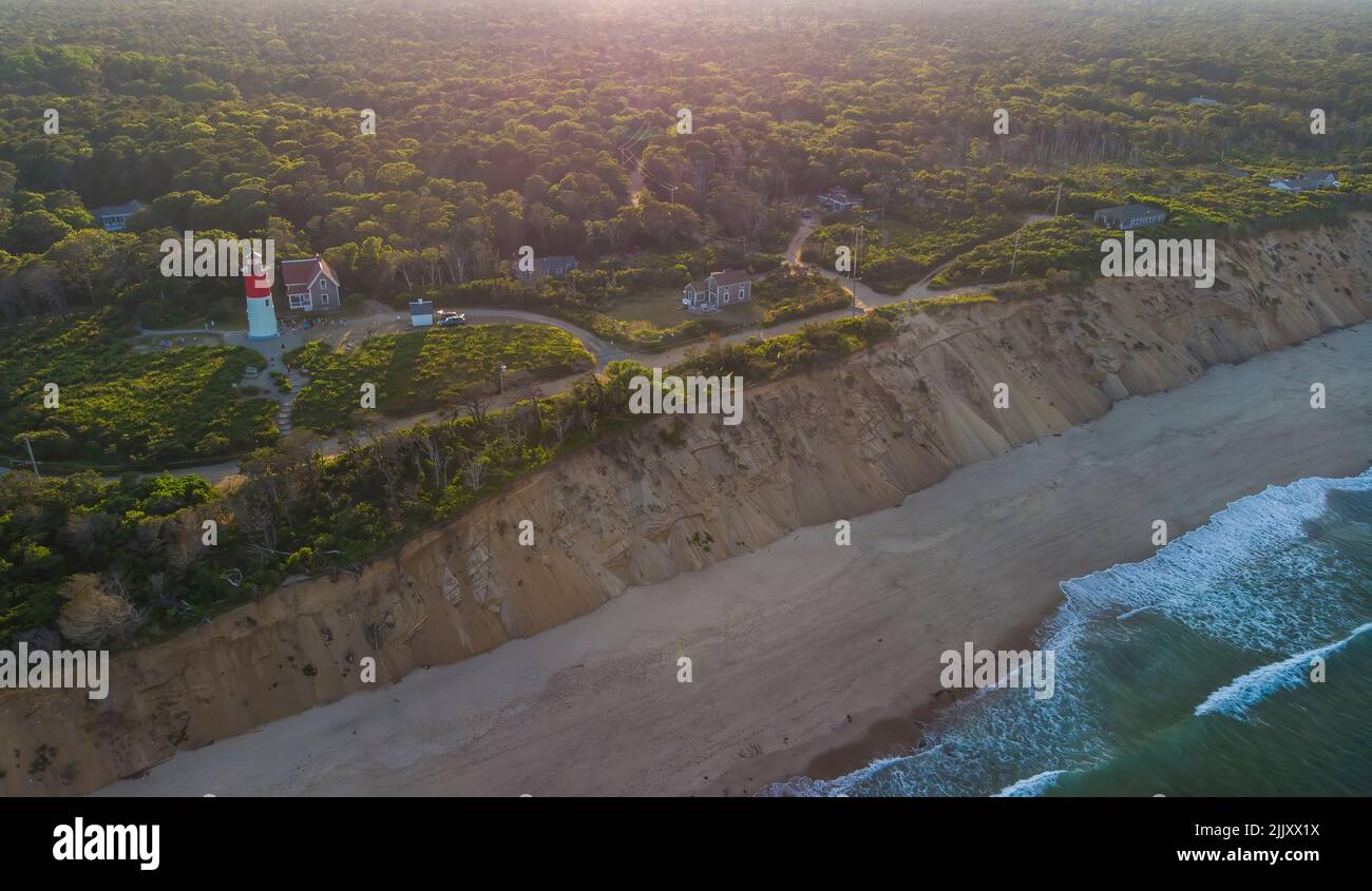 Nauset Beach with Nauset Light, aerial view Stock Photo - Alamy