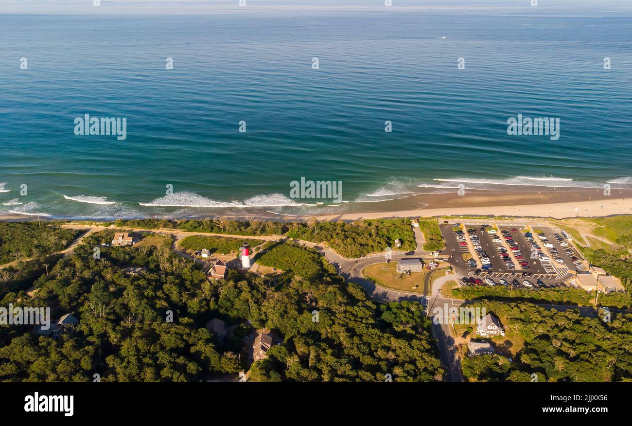 Nauset Beach with Nauset Light, aerial view Stock Photo - Alamy