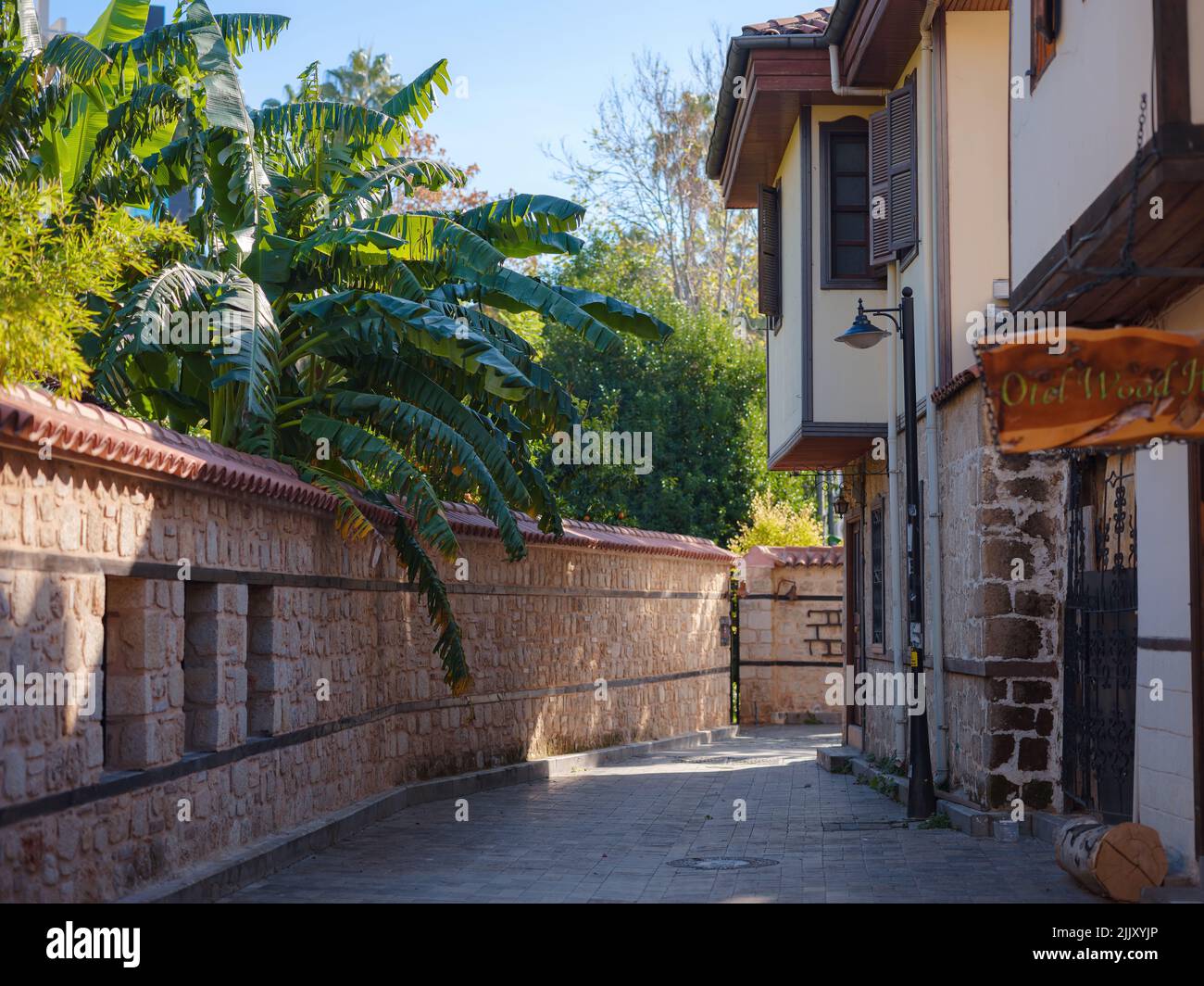 travel to turkey, old town Kaleci. district street view, in Antalya ...