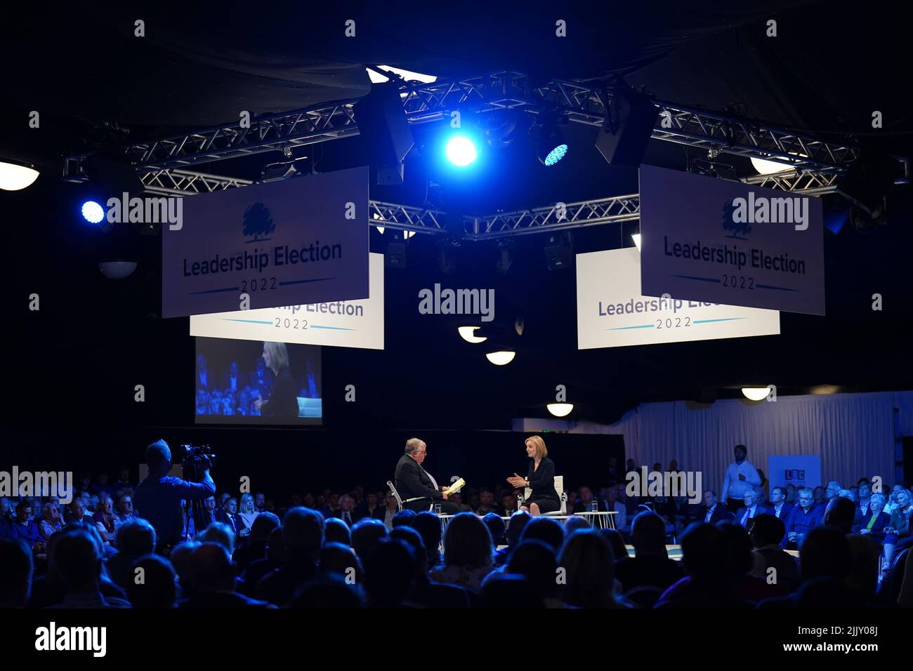 Host Nick Ferrari (left) speaking with Conservative leadership ...