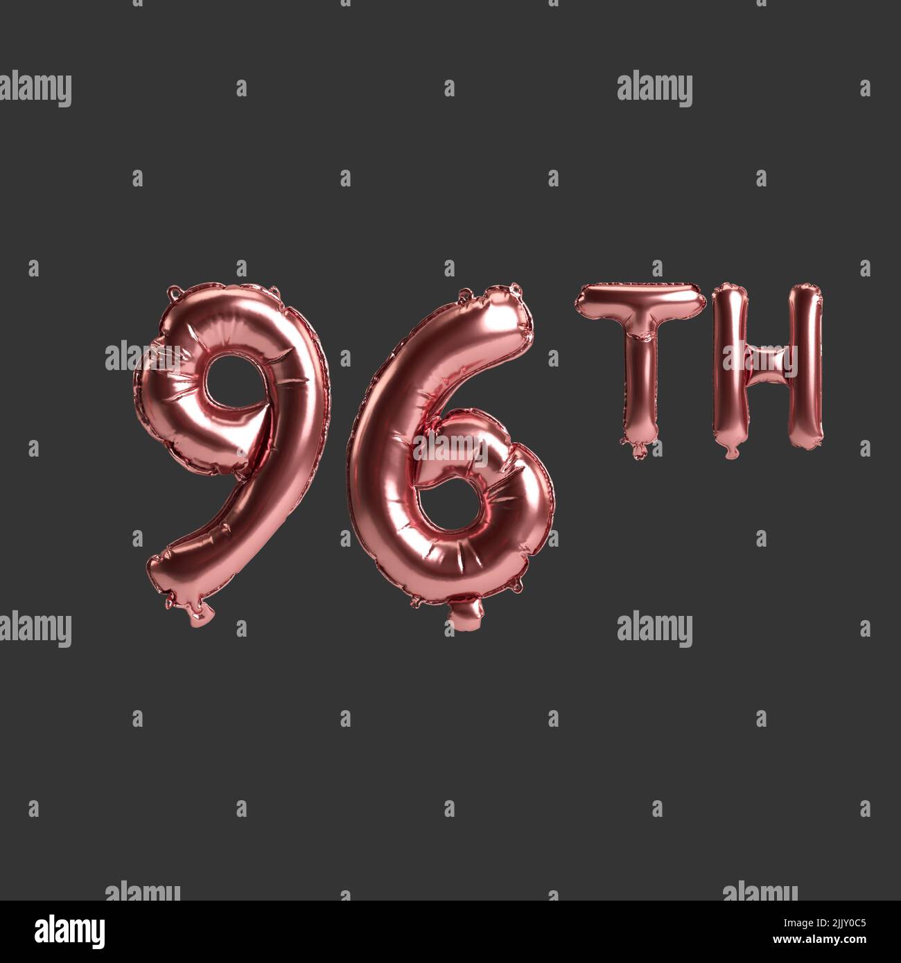 3d illustration of 96th metal rose balloons isolated on black ...