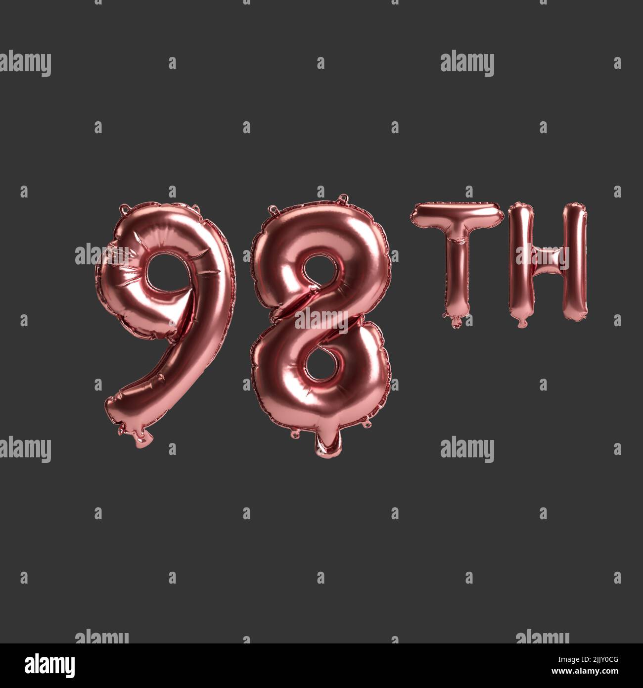 3d illustration of 98th metal rose balloons isolated on black ...