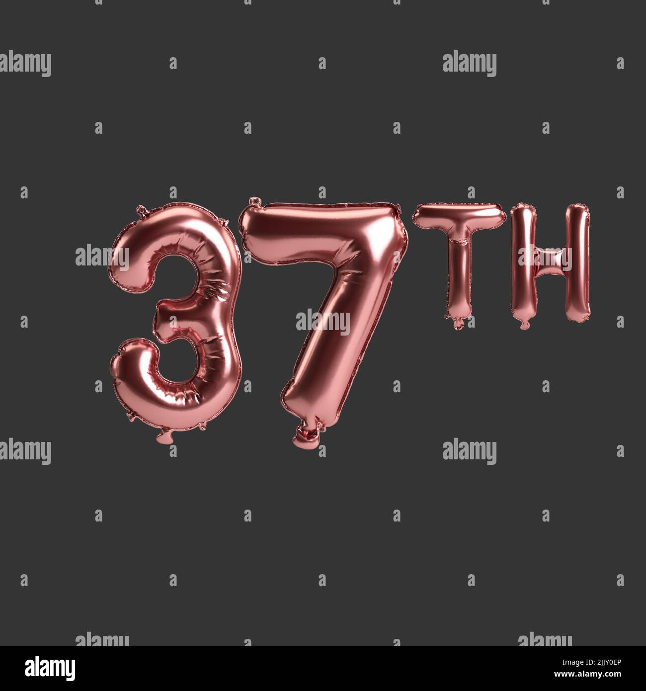 3d illustration of 37th metal rose balloons isolated on black ...