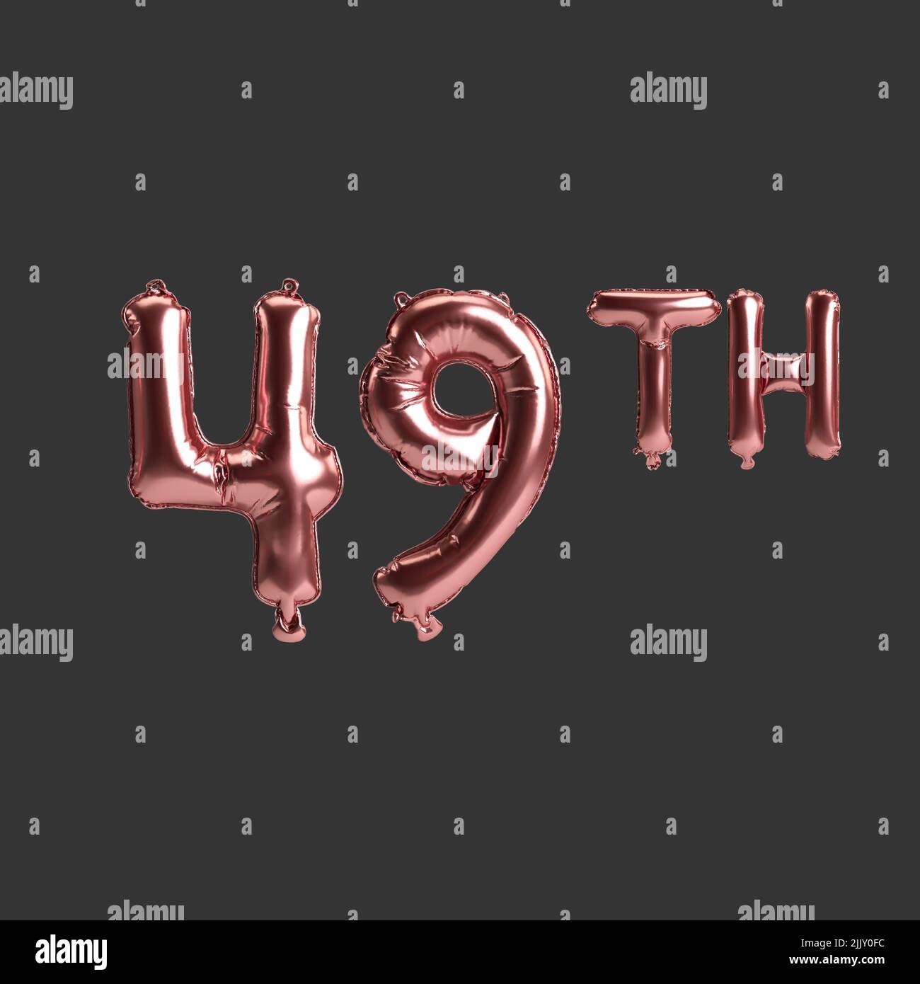 3d illustration of 49th metal rose balloons isolated on black ...