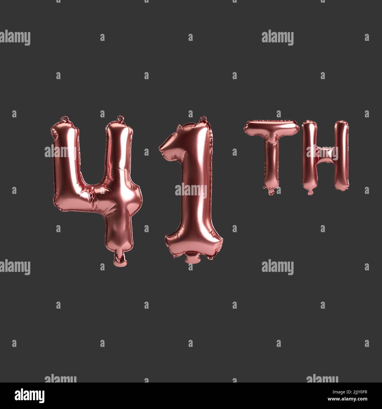 3d illustration of 41th metal rose balloons isolated on black ...