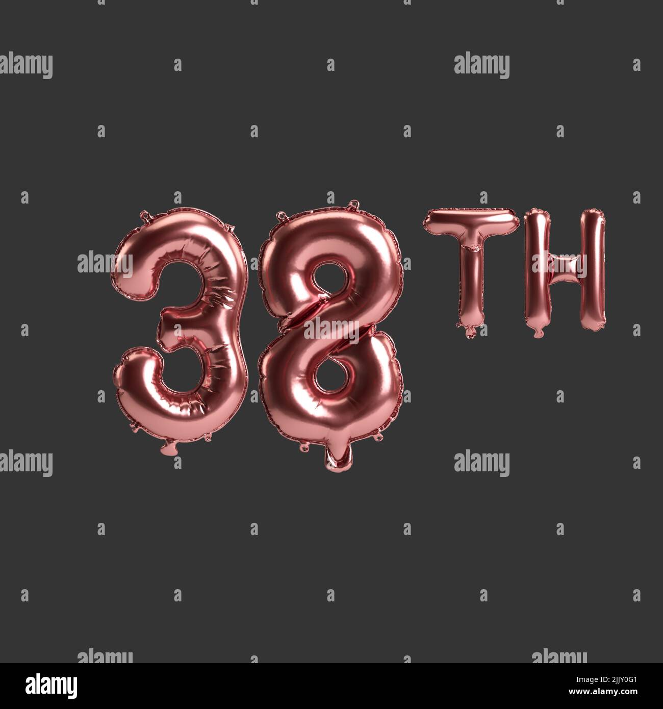 3d illustration of 38th metal rose balloons isolated on black ...