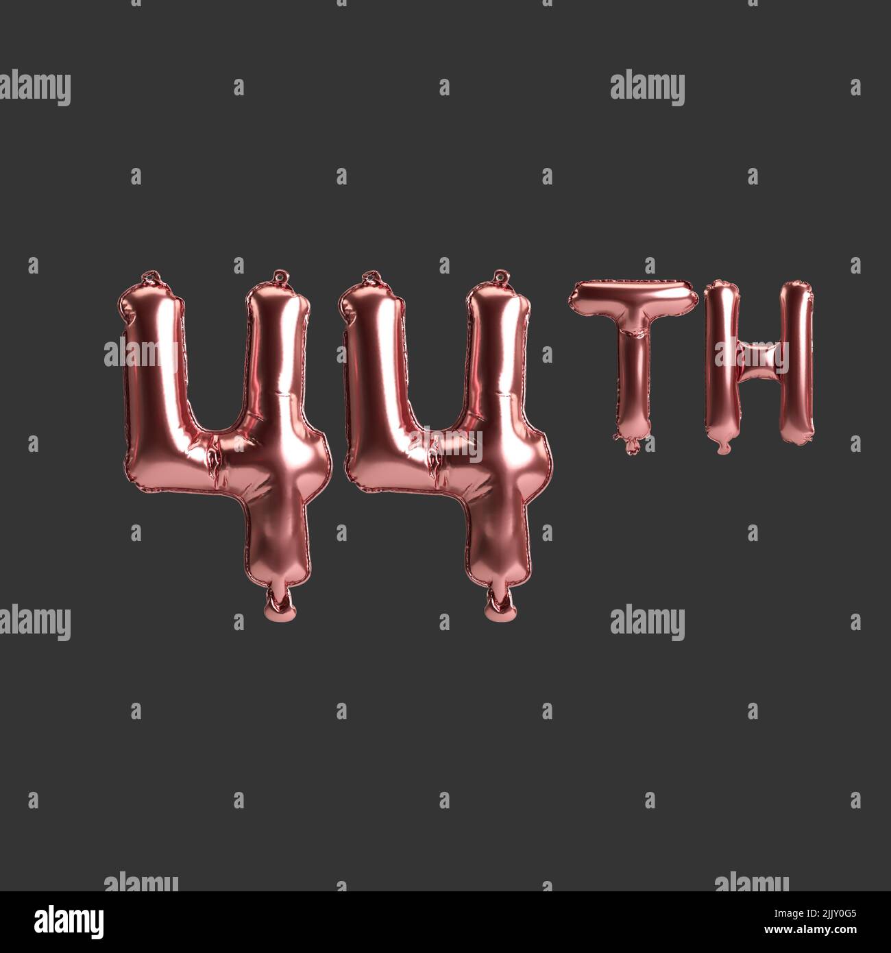 3d illustration of 44th metal rose balloons isolated on black ...