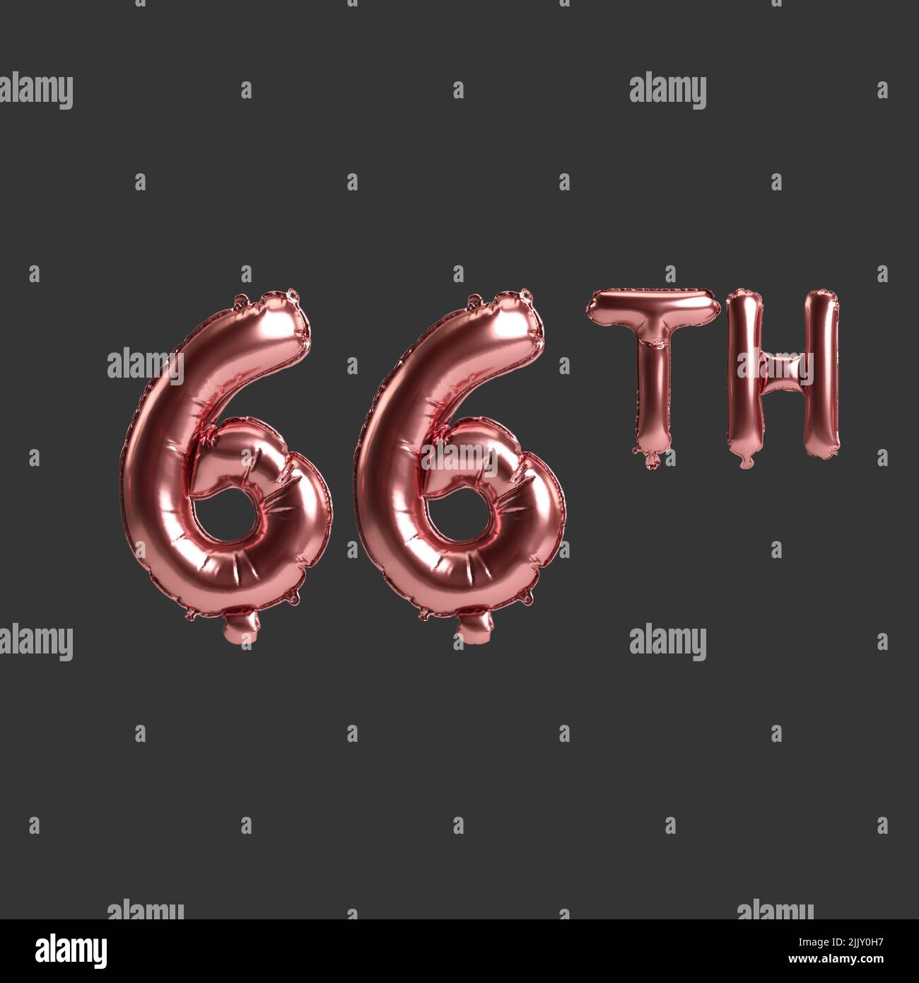 3d illustration of 66th metal rose balloons isolated on black ...
