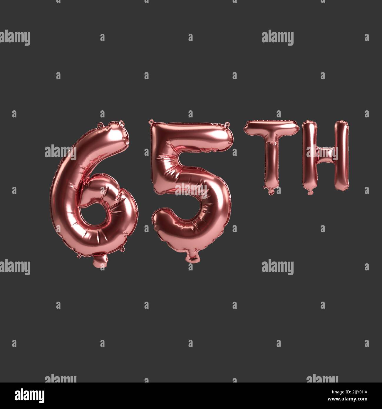 3d illustration of 65th metal rose balloons isolated on black ...