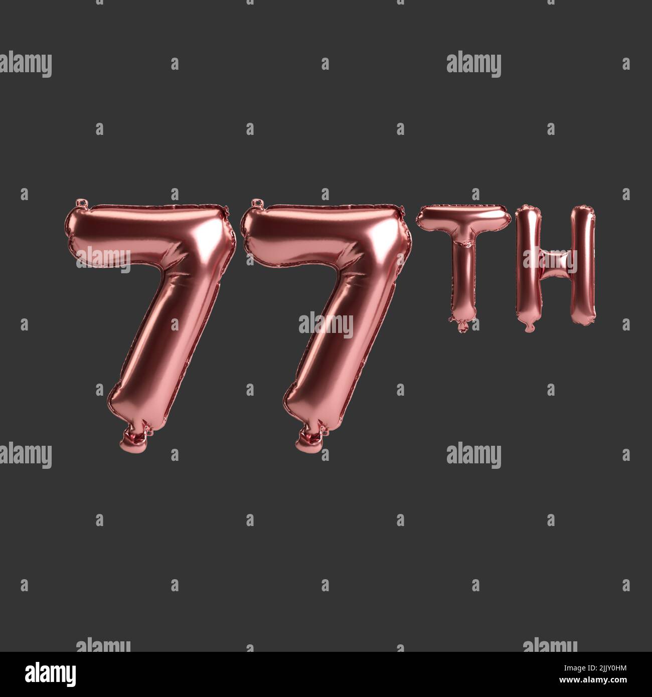 3d illustration of 77th metal rose balloons isolated on black ...