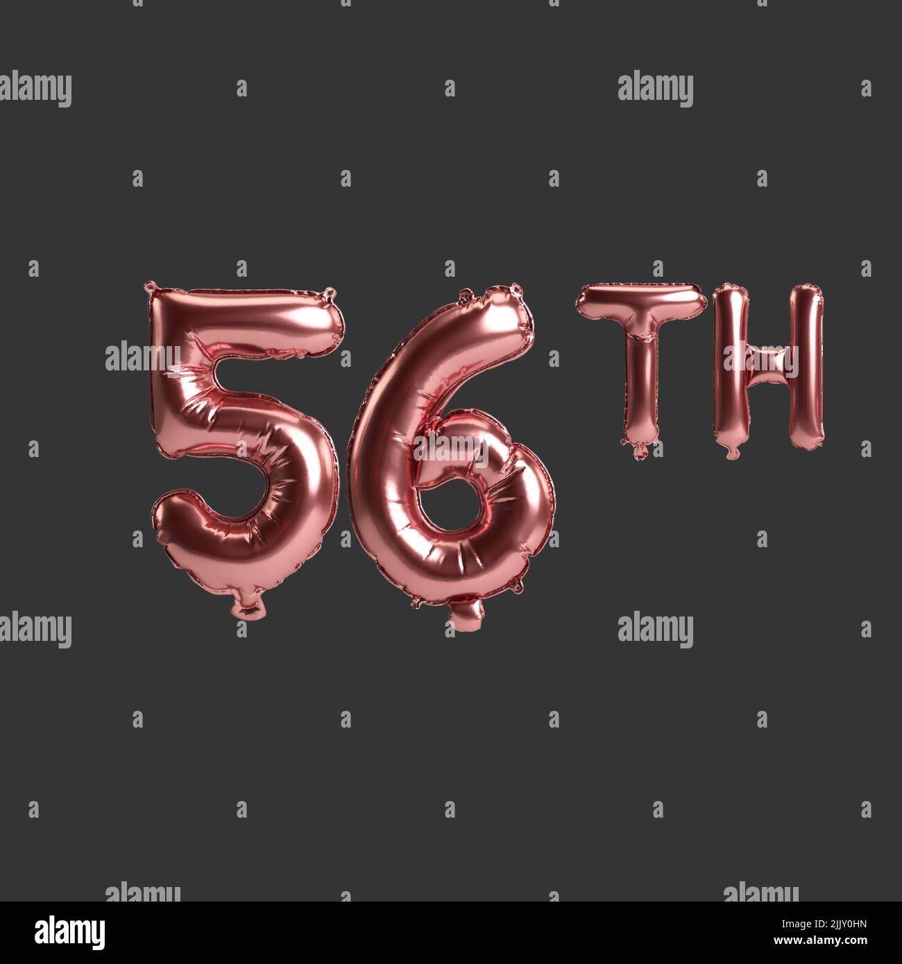 3d illustration of 56th metal rose balloons isolated on black ...