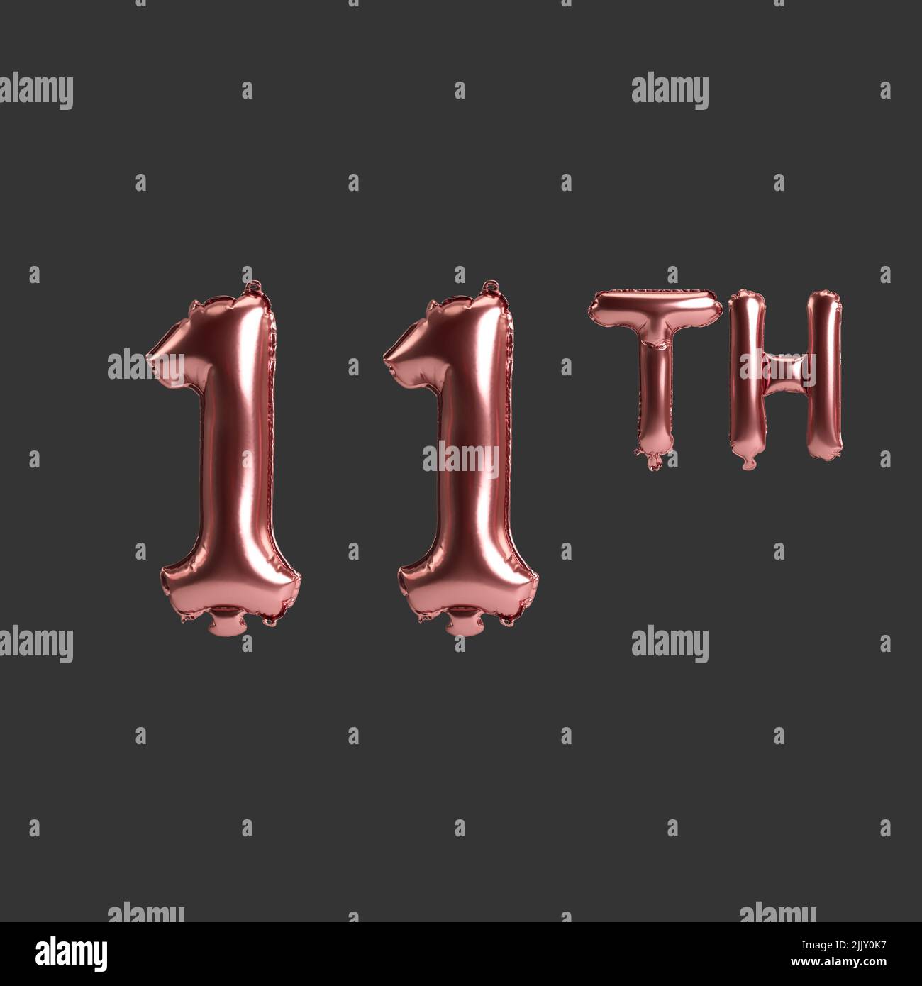 3d illustration of 11th metal rose balloons isolated on black ...