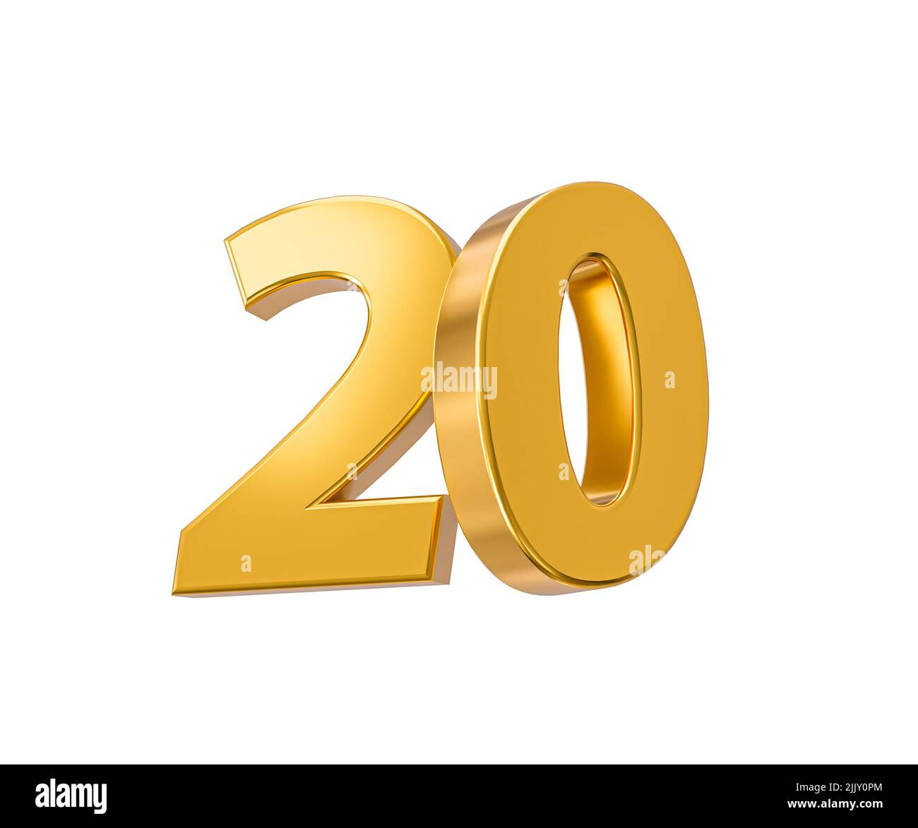 the 20th Anniversary celebration, 3D Golden numbers isolated with white ...