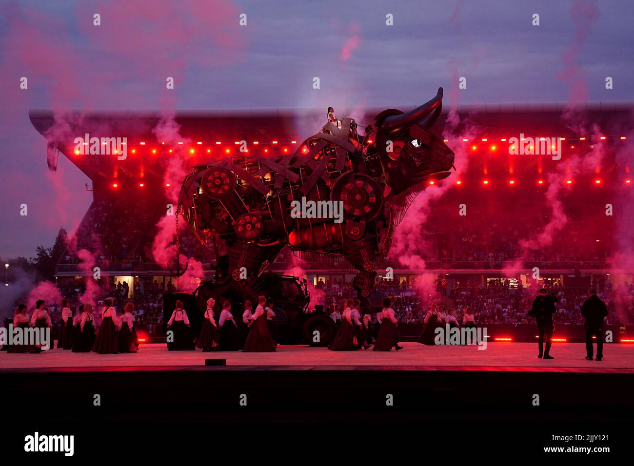 The Women appears on top of The Raging Bull during the opening ceremony ...