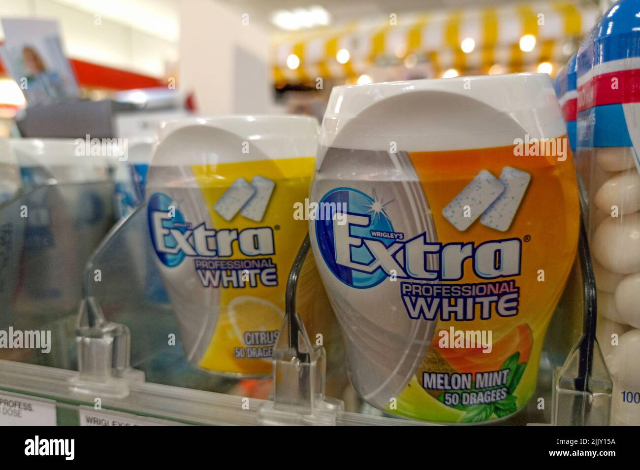 Editorial illustrative. Wrigley's Chewing Gum is seen on store shelf ...