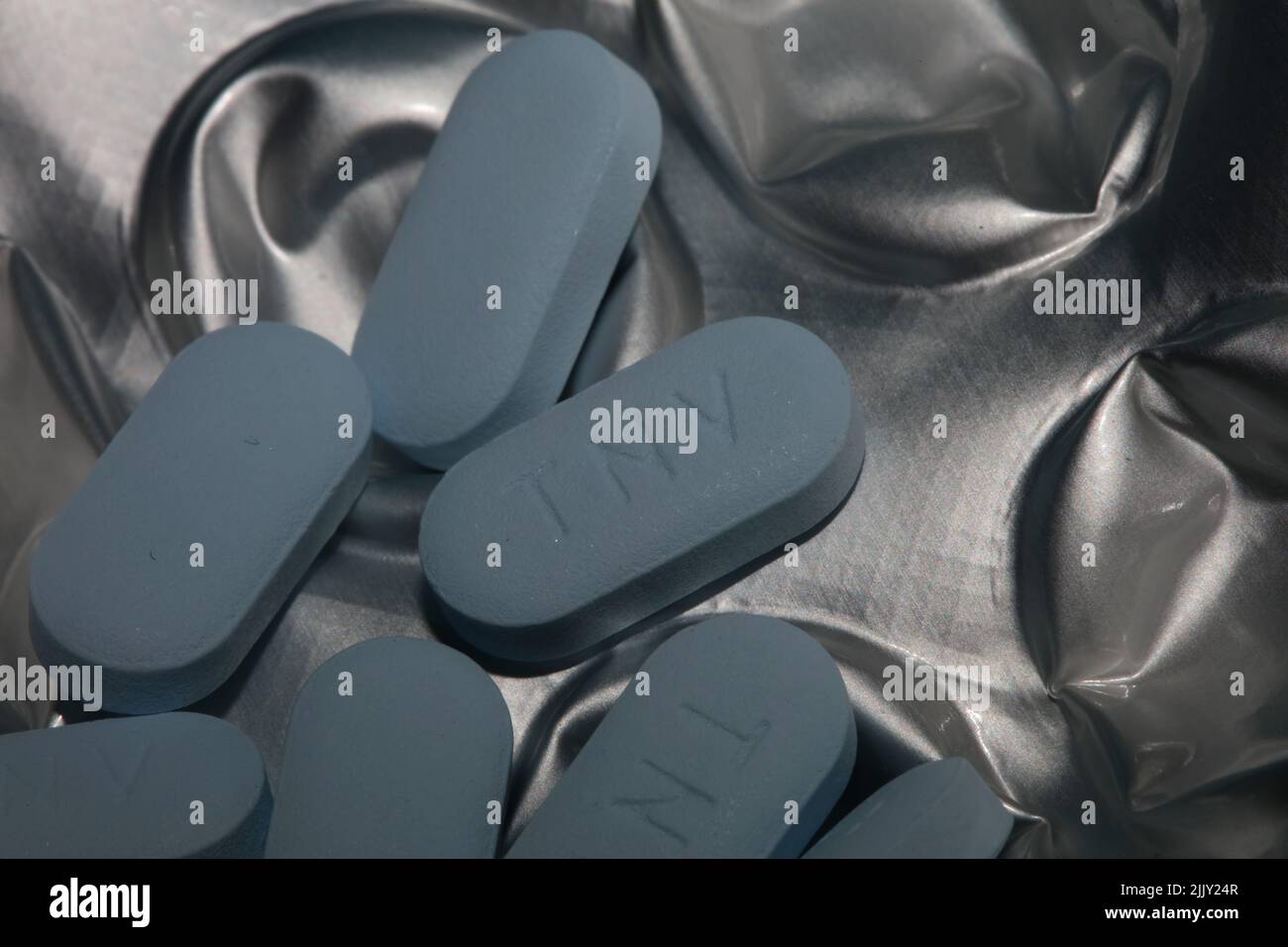 Blue medical pills close up background modern metal prints big size ...