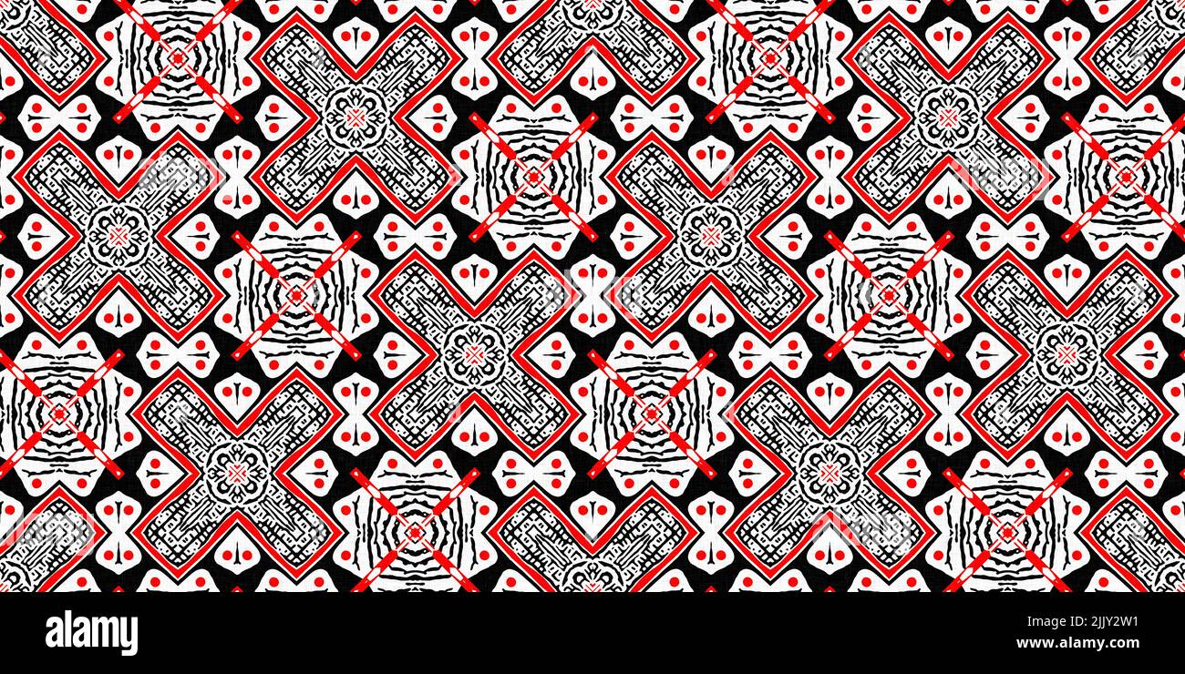 Red black seamless arabesque bandana border pattern. Modern masculine ...