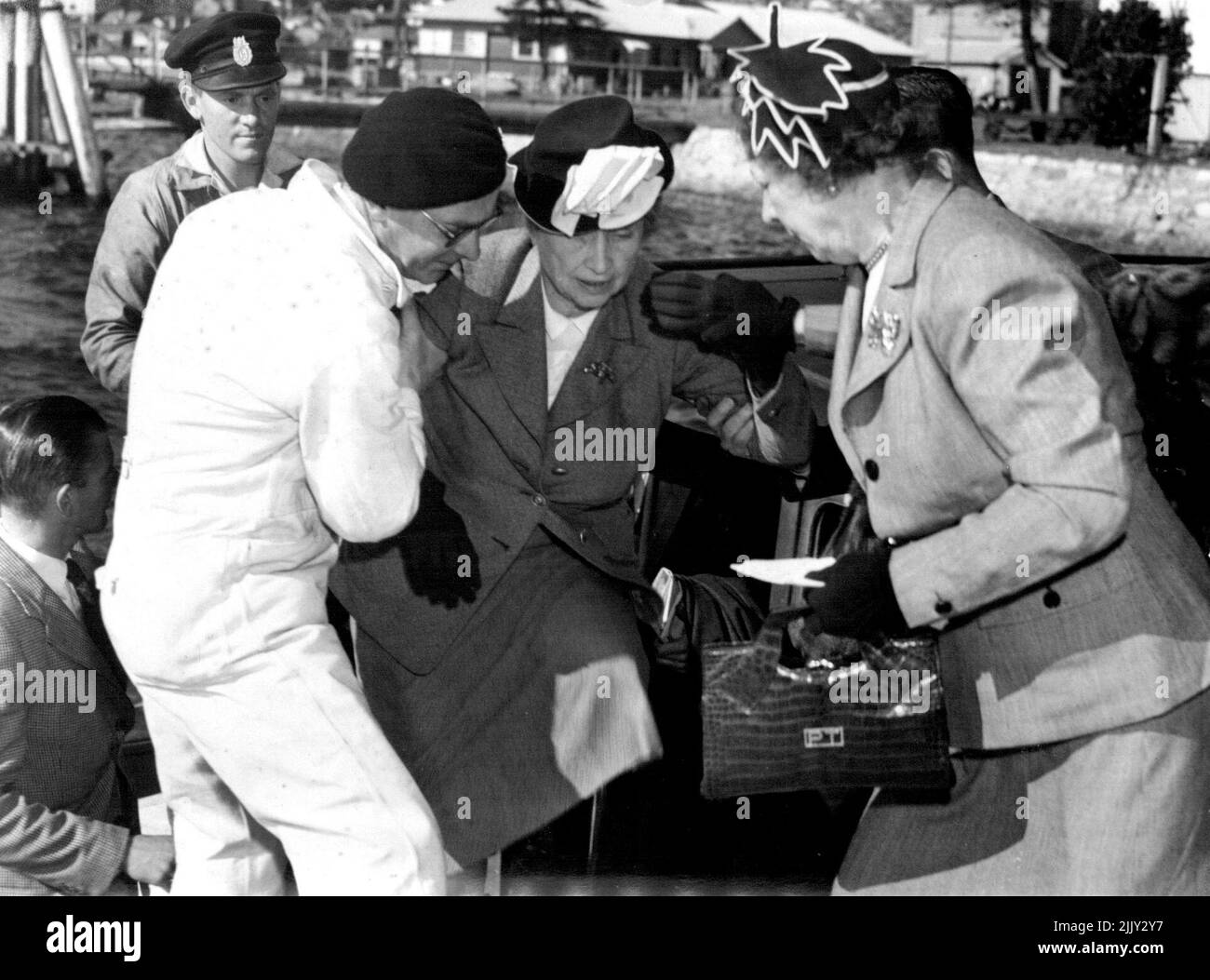 Helen Keller assisted from the *****at the ***** at Rose Bay after ...