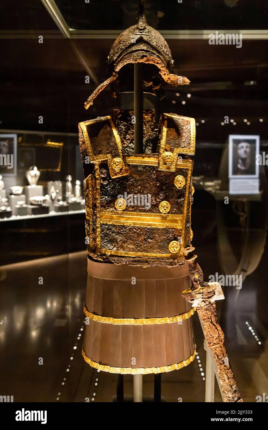 The armor of Philip II (father of Alexander the Great), Museum of the Royal Tombs of Aigai ...