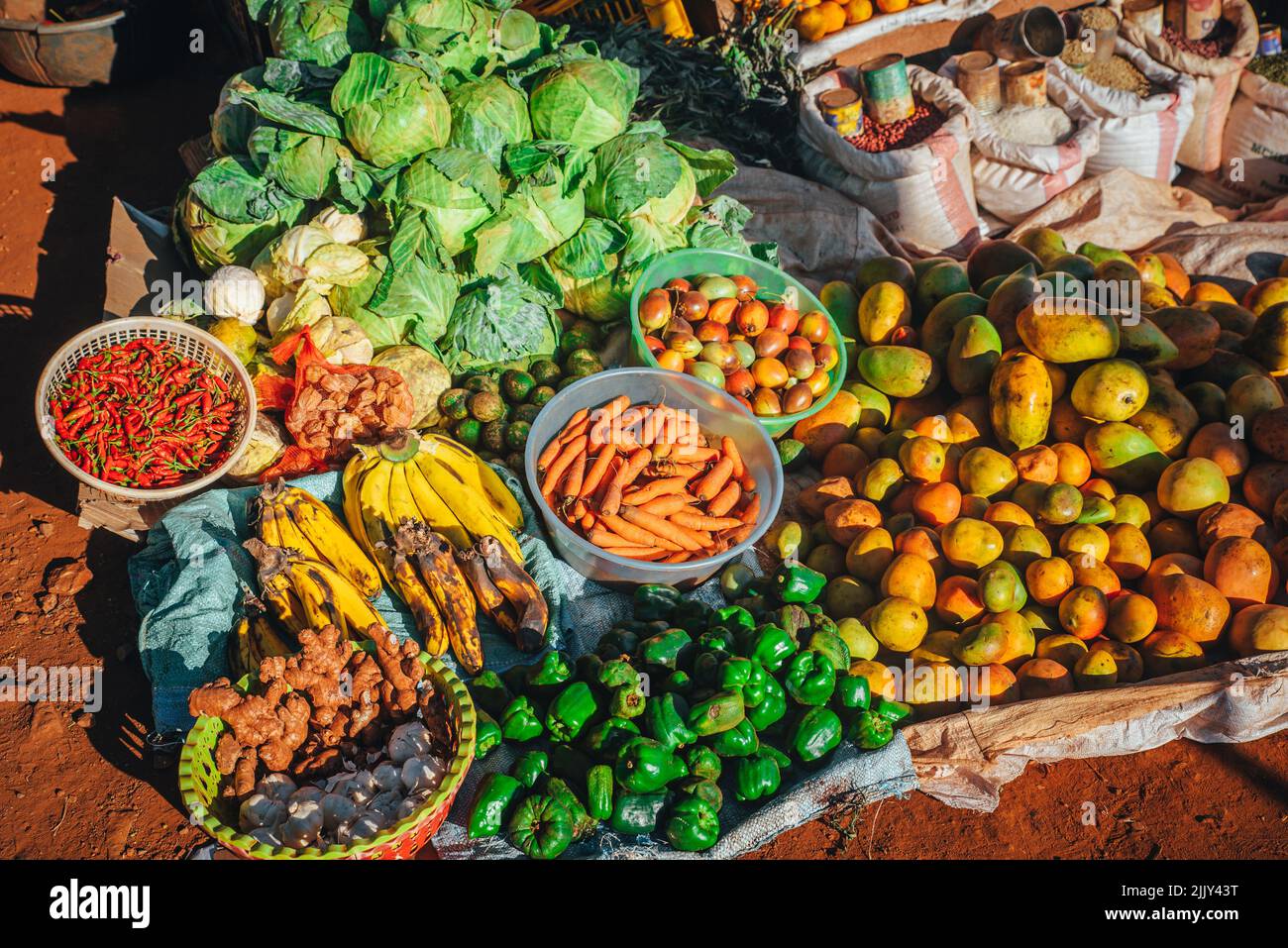 Fruit and vegetable market in Africa. Colorful healthy ingredients from ...
