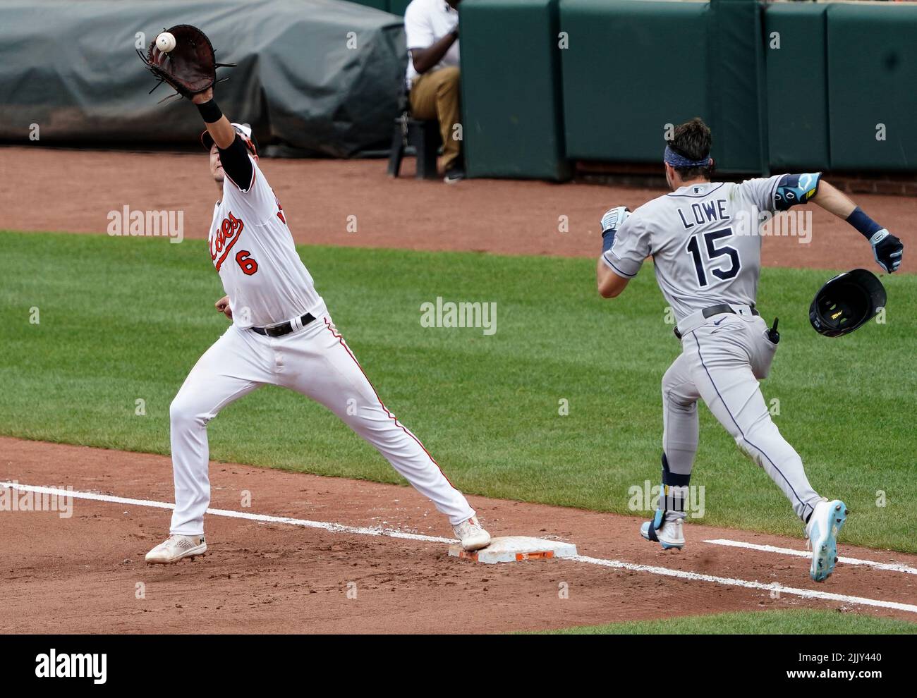 BALTIMORE, MD - JULY 28: Tampa Bay Rays right fielder Josh Lowe (15 ...