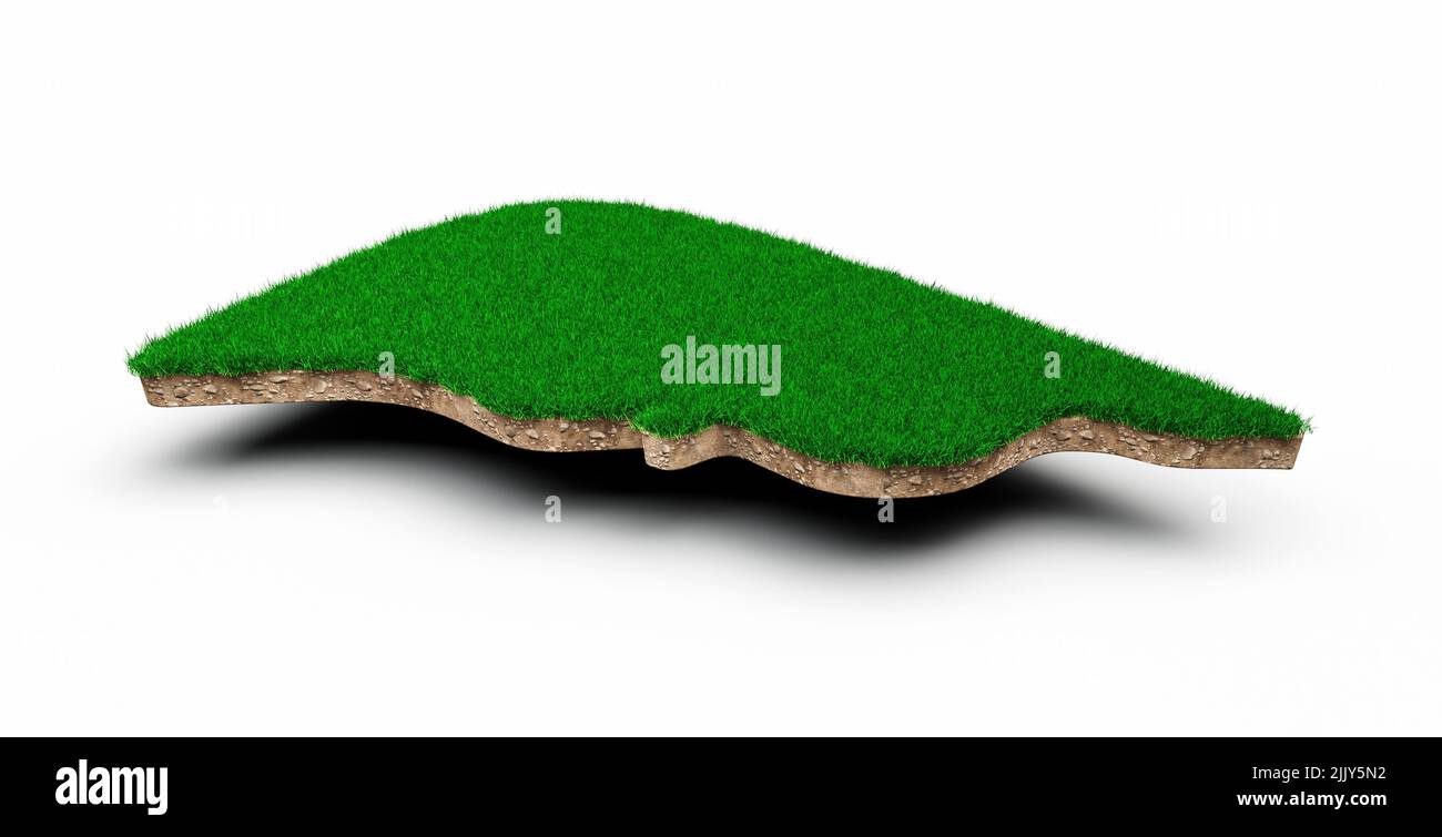 A 3D rendering of a grass covered piece of land on white background ...
