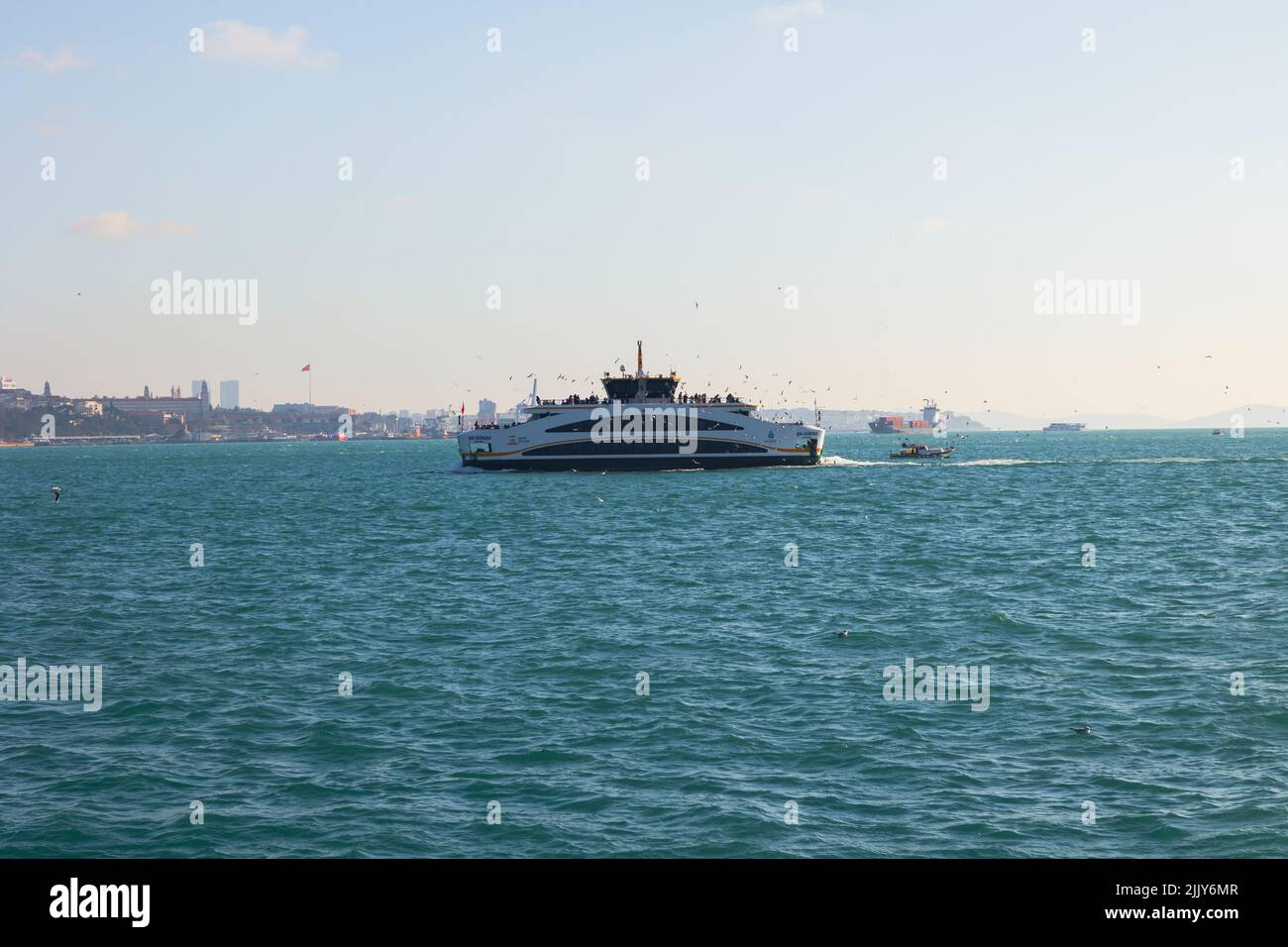 Modern ferries of Istanbul on Bosphorus Strait. Istanbul Turkey - 1.14. ...