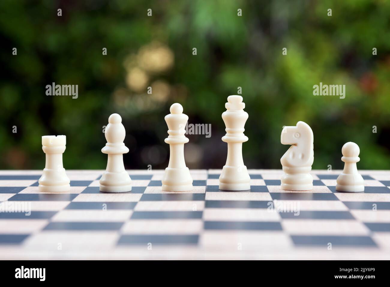 White 6 chess pieces on a chessboard Stock Photo - Alamy
