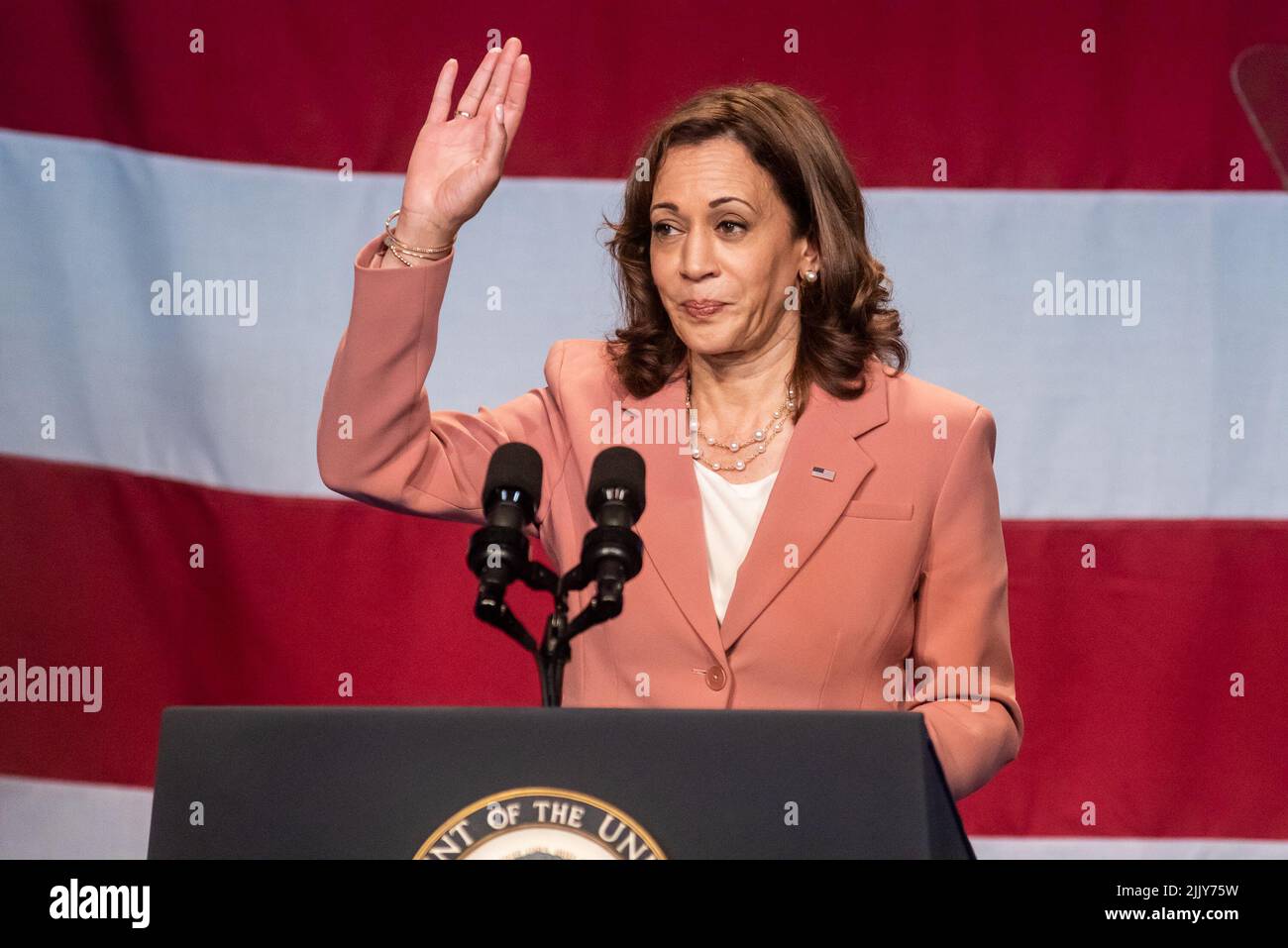 U.S. Vice President Kamala Harris delivers remarks at the Billie ...