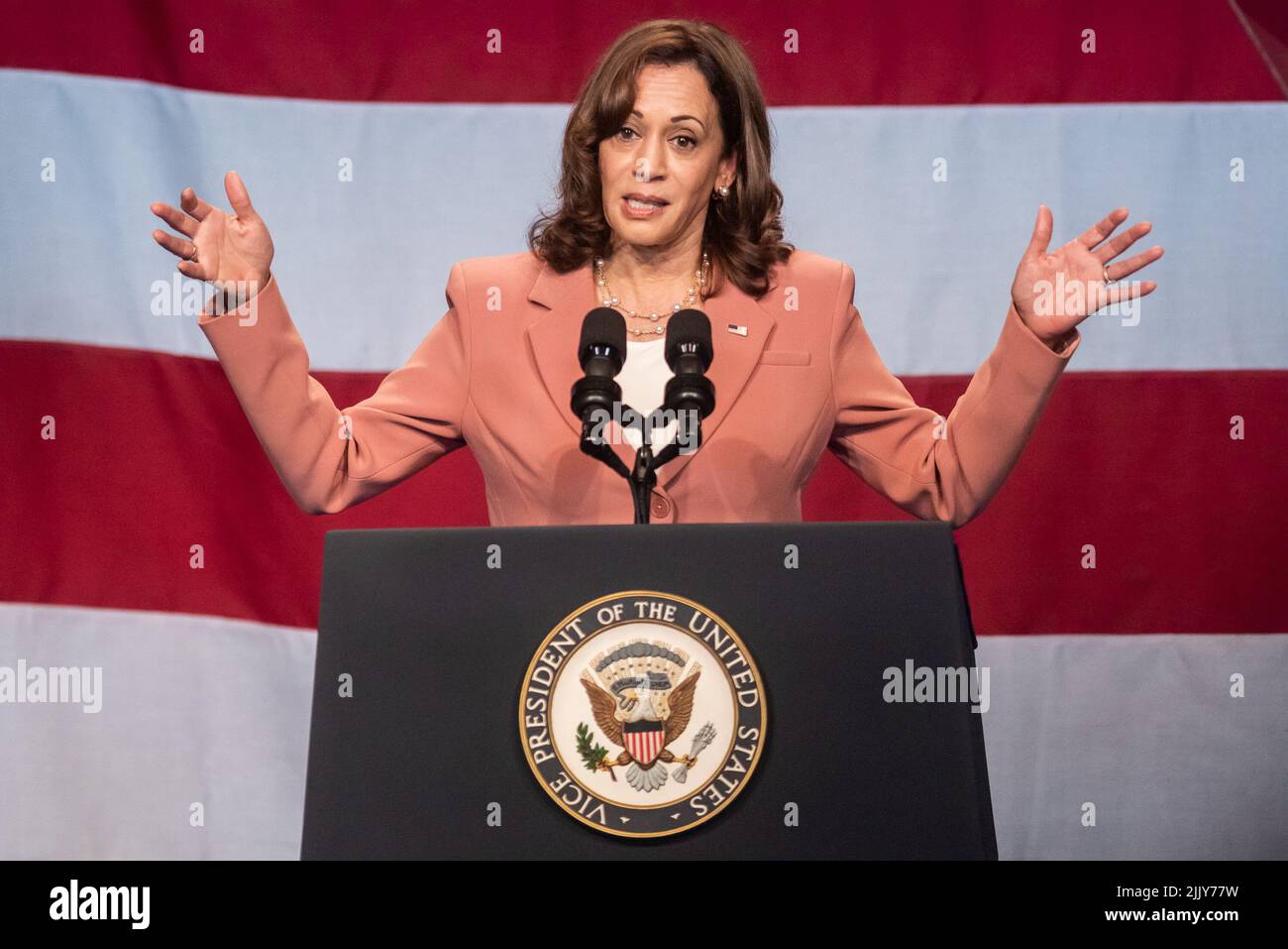 U.S. Vice President Kamala Harris delivers remarks at the Billie ...