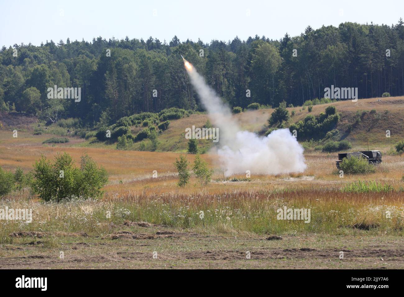 Slovak Soldiers fire rockets from their RM-70 Multiple Rocket Launchers ...