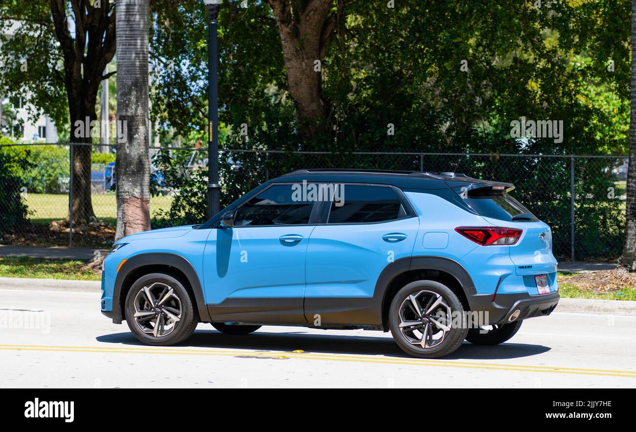 Miami Beach, Florida USA - April 15, 2021: blue chevrolet trailblazer ...