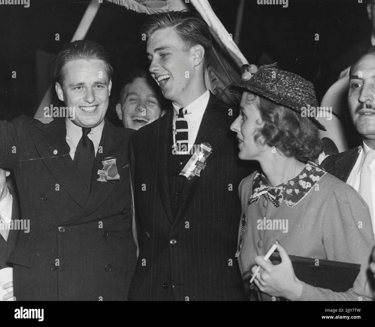 Three Roosevelts. Elliott Roosevelt (left), John Roosevelt, and Mrs. James Roosevelt at the ...