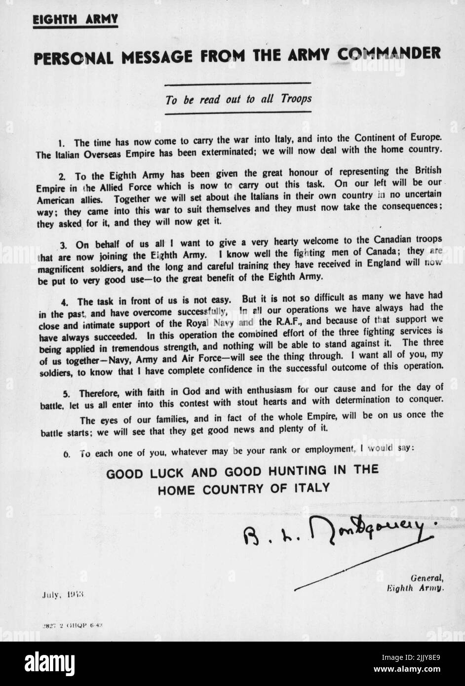 General Montgomery's Personal Message to 8th. Army: The personal ...