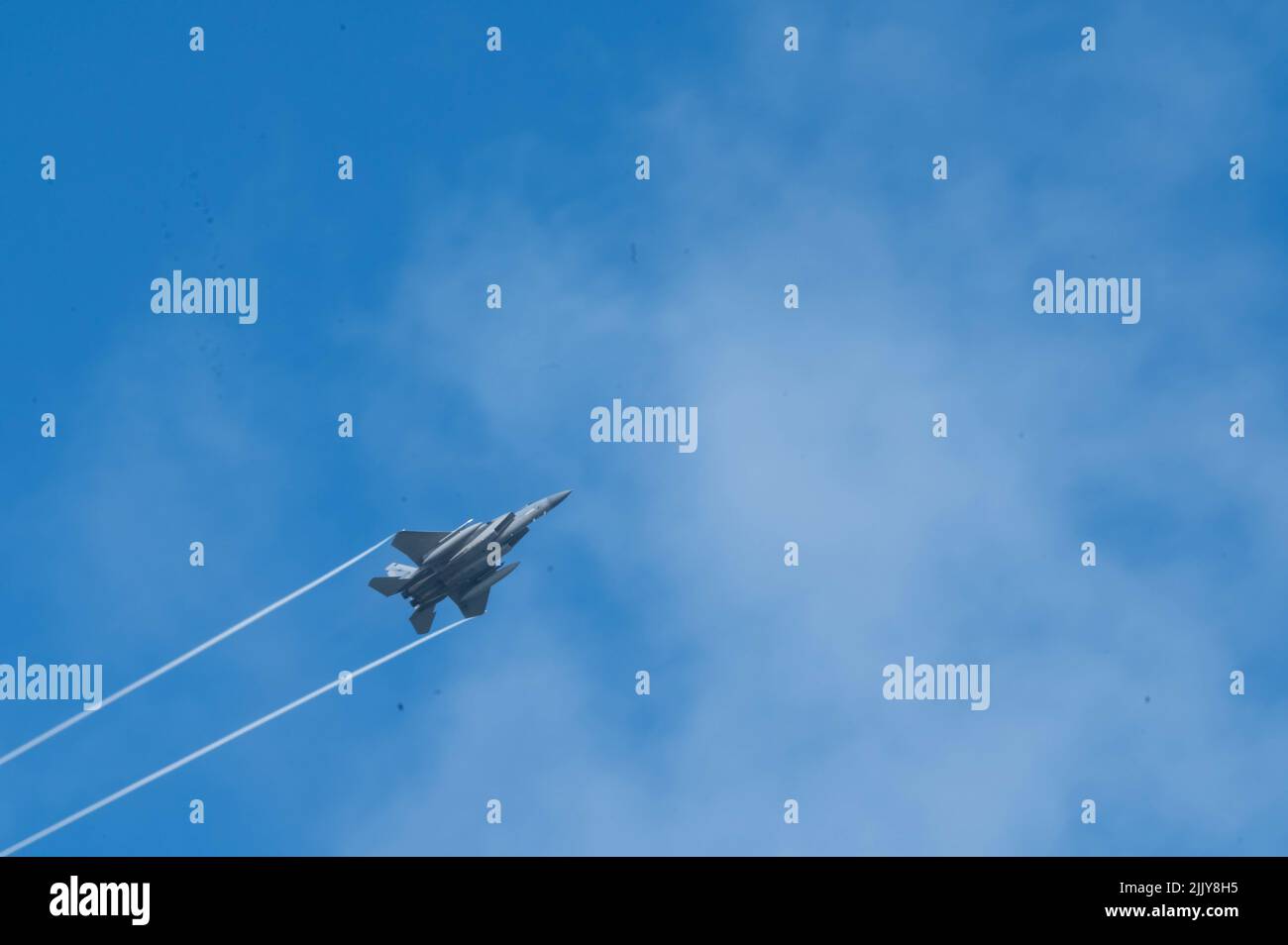 An F-15C eagle fighter jet conducts a strafe run at the Pine Castle ...