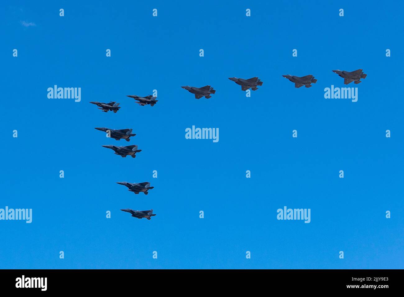 July 19, 2022 - Souda Air Base, Greece - From top, U.S. Air Force F-35A ...