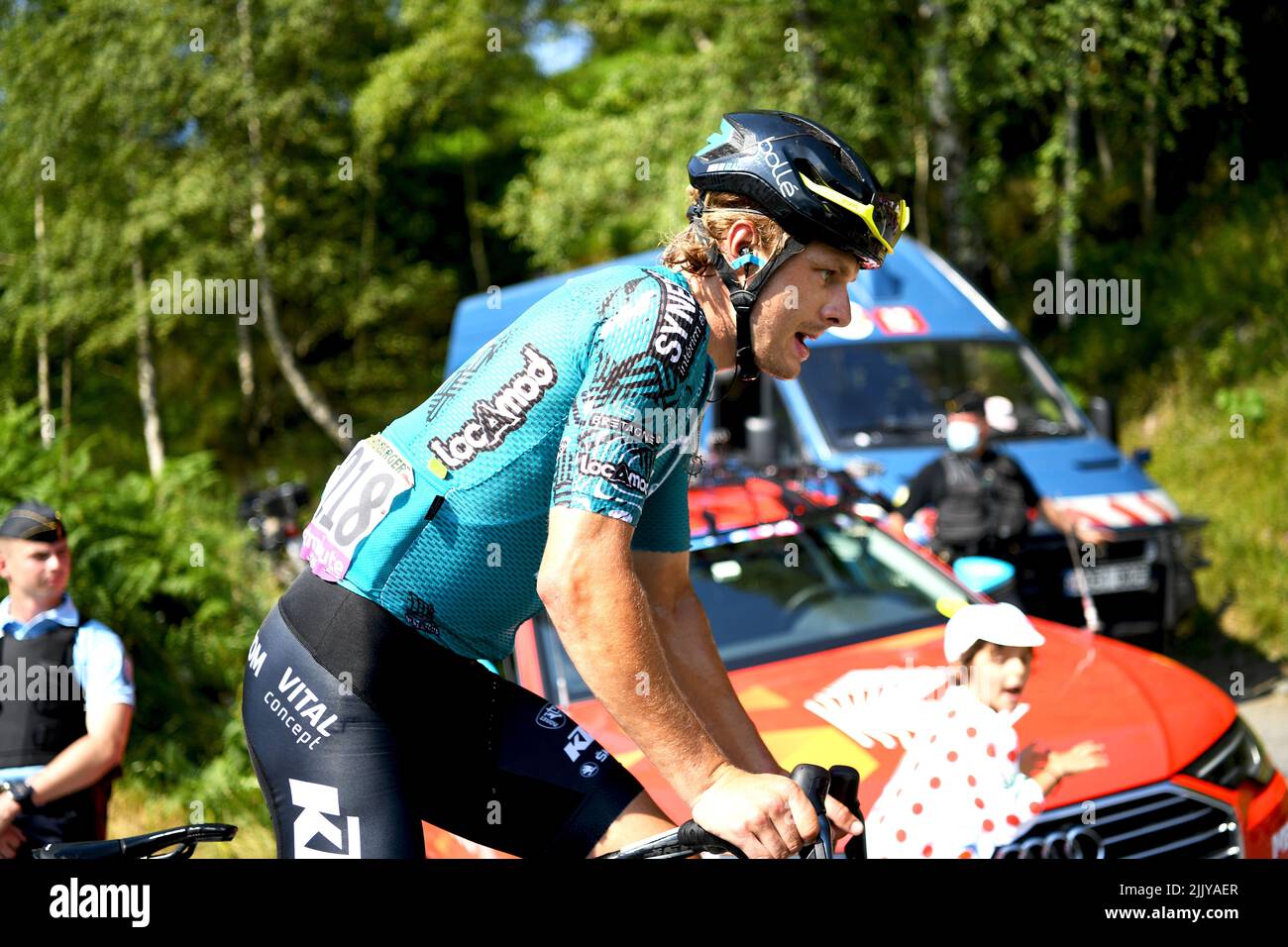 Austrian rider Sebastian Schönberger (B&BHotels - KTM) climbing the Col ...