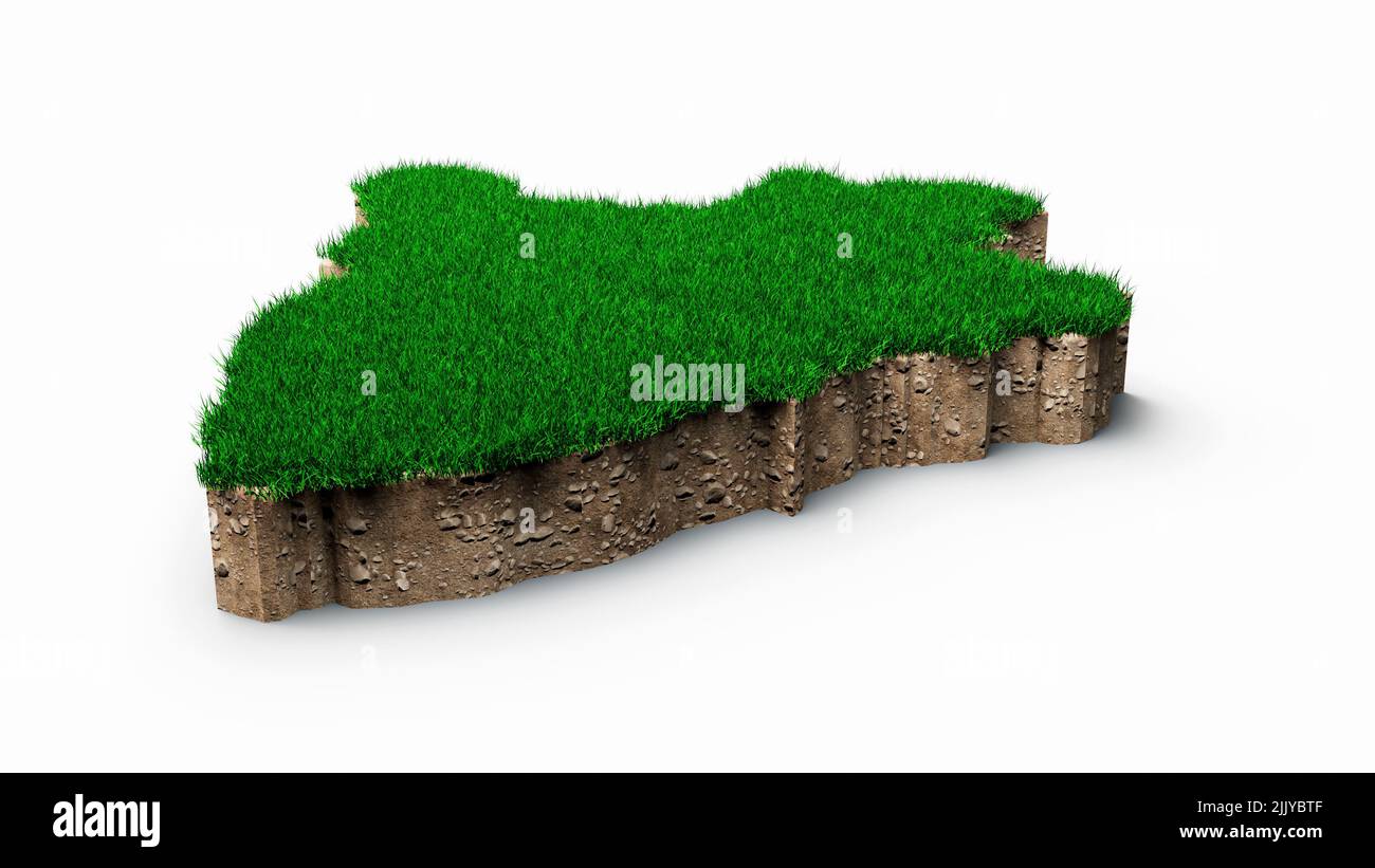 A 3D rendering of an outlined land piece of Burundi covered with ...