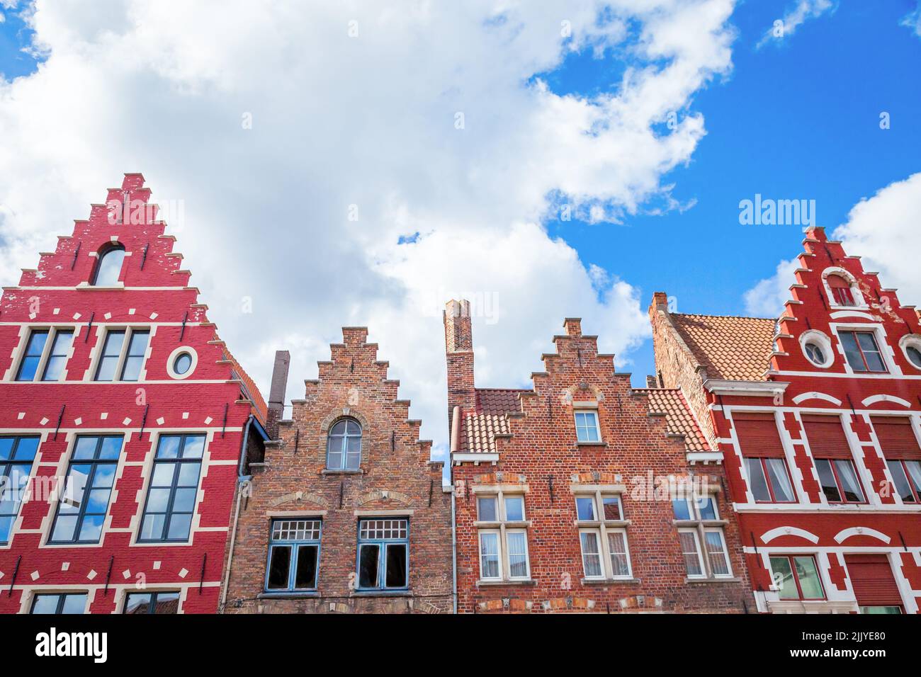 Bruges flemish architecture building facades pattern, Belgium Stock ...