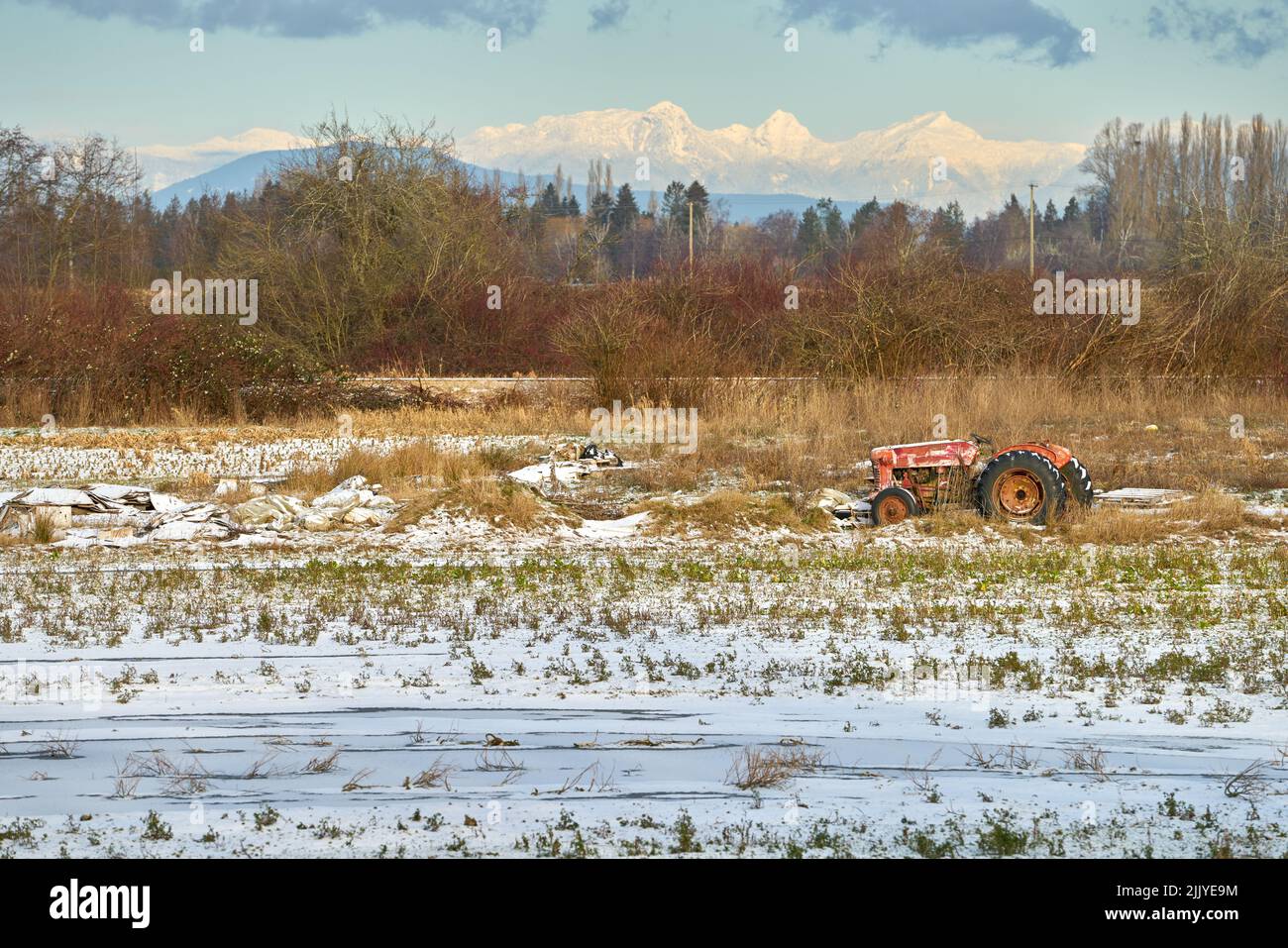 Winter Farm Field in Snow. A Pacific Northwest snow covered farm field ...