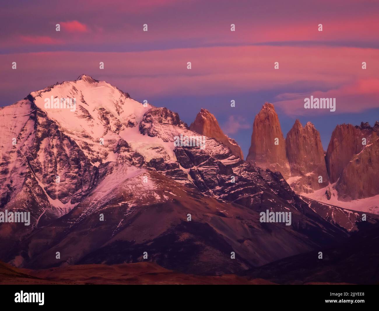 Alpine glow at dawn, Torres del Paine National Park, Patagonia, Chile ...