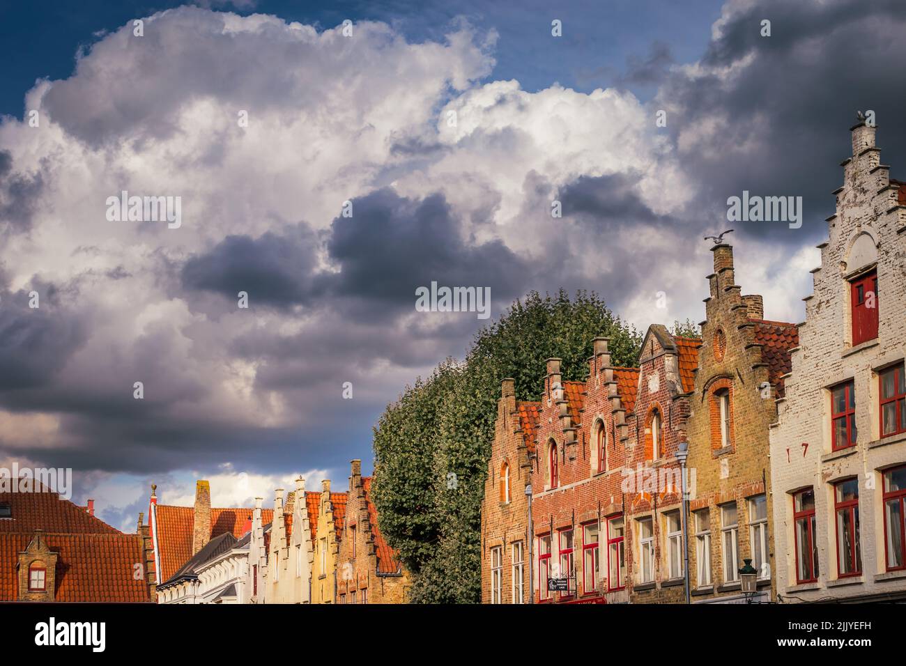 Bruges flemish architecture building facades pattern, Belgium Stock ...