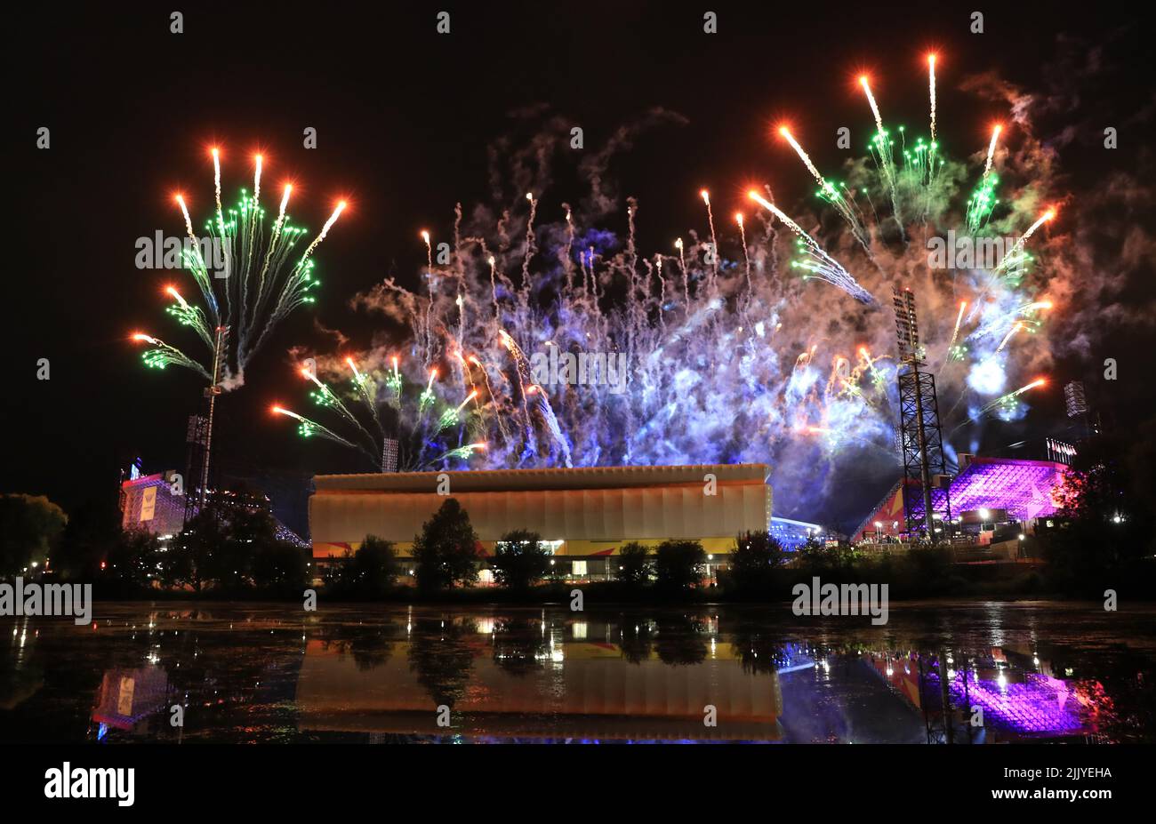 Fireworks are set off over the stadium during the opening ceremony of ...