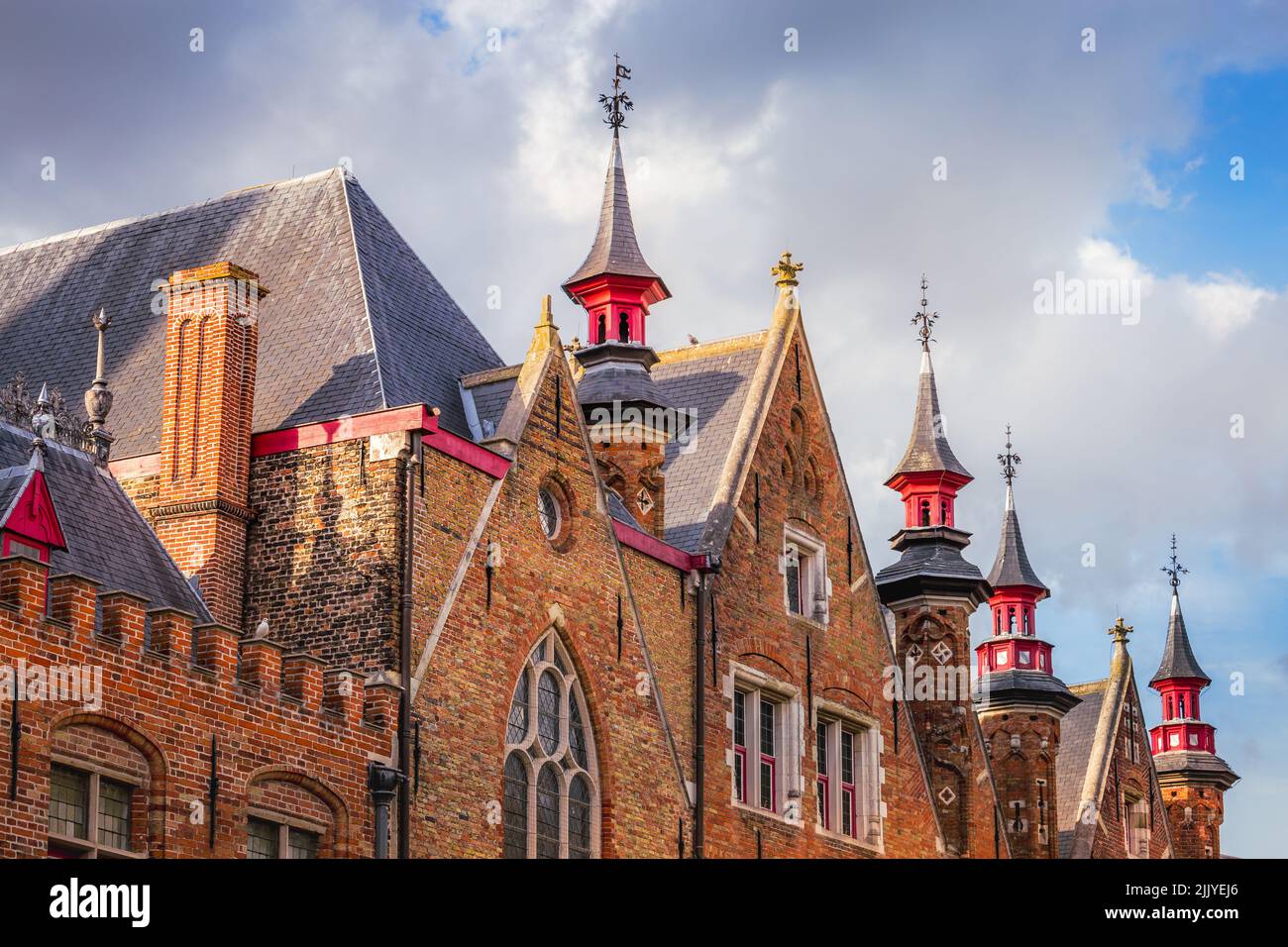 Bruges flemish architecture building facades pattern, Belgium Stock ...