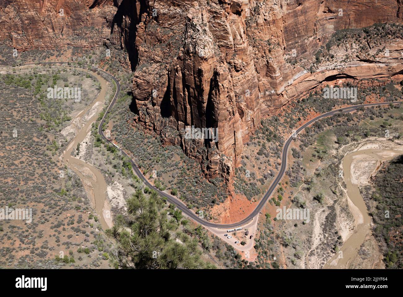 a drone view of The Angels Landing Trail, beautiful landscape over the ...